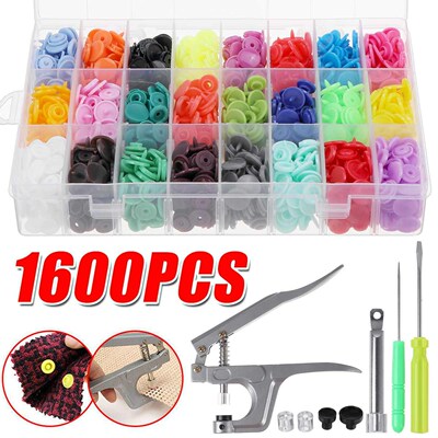 24Colors 1600Pcs Round Plastic Snaps Button Fasteners T5 12m