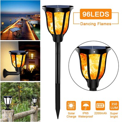 1/2Pcs 96 LED  Waterproof Flickering Flame Solar Torch Light
