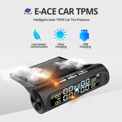 Solar Power TPMS Car Tire Pressure Alarm Monitor System Auto