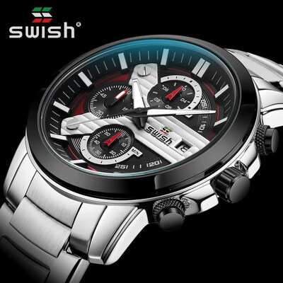 Relogio Masculino Stainless Steel Chronograph Sports Watche