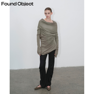 Found Object 松弛感褶皱多穿法一字领堆叠上衣 Falte Bardot Top