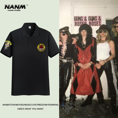 枪炮与玫瑰翻领POLO衫男t恤gunsnroses枪花硬摇滚风乐队短袖定制