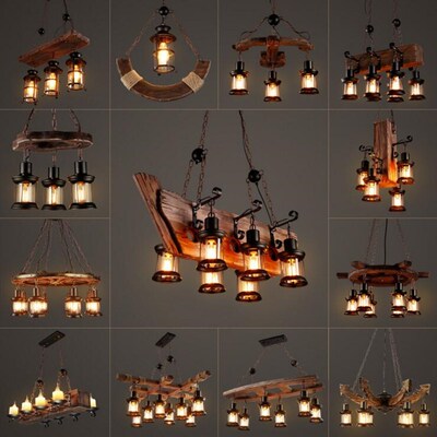Americal Retro Industrial Rustic Wood Chandeliers Loft Bar K