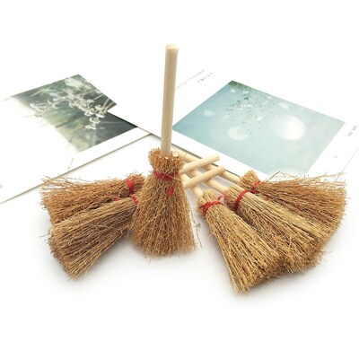 12Pcs Mini Broom Red Rope Straw Brooms Hanging Decorations