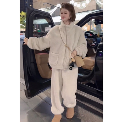 休闲家居服套装女款冬季加绒加厚