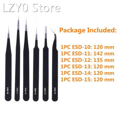 6Pcs/set Anti-static ESD Stainless Steel Tweezers Maintenanc