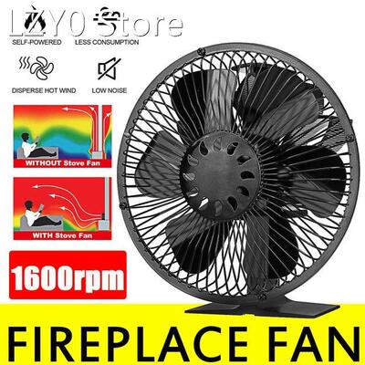 Black Fireplace 6 Blade Heat Powered Stove Fan Log Wood Burn