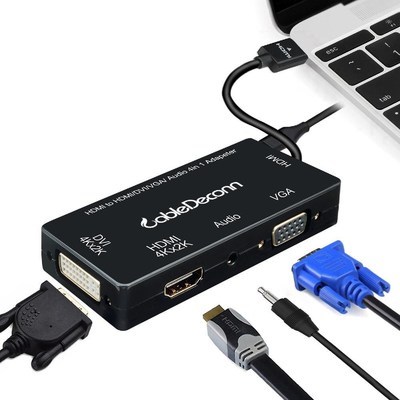 Cabledeconn 4 in1 HDMI Splitter HDMI to VGA DVI Audio Video