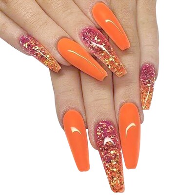 20pcs/Box Hit Color False Nail Long French Fake Nails Detac