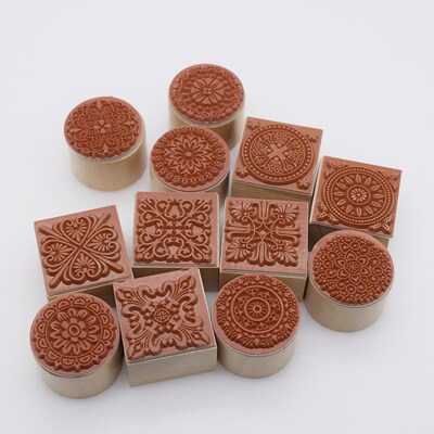 3cm Square Round Emboss Stamp Baroque Mandala Lace Texture S