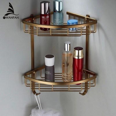 Bathroom Shelves 2 Layer Antique Metal Shower Corner Shelf