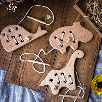 Wooden Kindergarten Mouse Threading Board Lacing Beech Wood