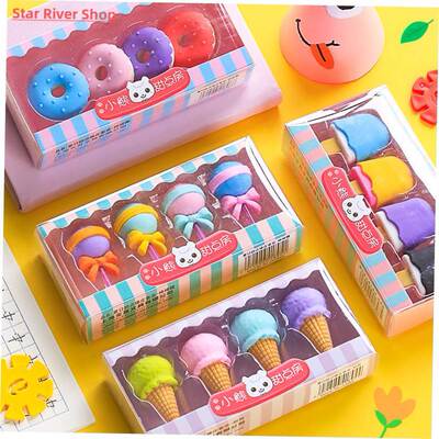 4pcs Yummy Dessert Erasers Set Mini Lollipop Icecream Popsic