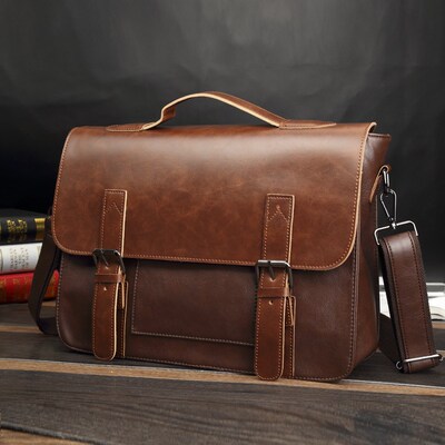 Bag men's Leather briefcase Male man laptop bag natural Lea