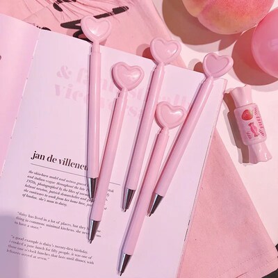 Pink Heart Press Gel Pen 0.4mm Black Ink Writing Signing Neu