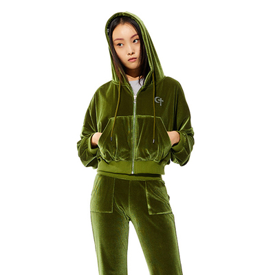 CLUT STUDIO 图案刺绣天鹅绒宽松大口袋短款连帽外套