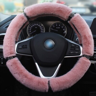Winter Plush Steering Wheel Cover Diamond Crystal Auto Pink