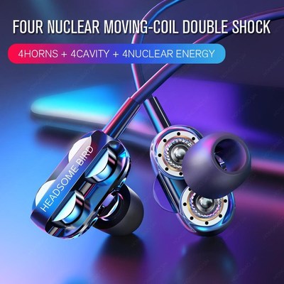 quad core double action ring heavy bass earphone wire contr