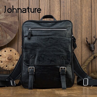 Johnature Handmade Genuine Leather Men Backpack 2020 New Le