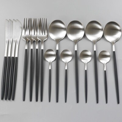 16pcs Black Gold Dinnerware Set 304 Stainless Steel Cutlery