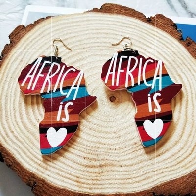 Earrings African Wooden Earrings Map Earrings非洲木质耳环