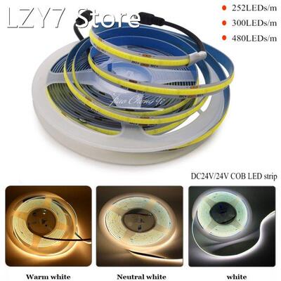 DC12V 24V FCOB Flexible COB LED Strip Lights 252 300 480 LED