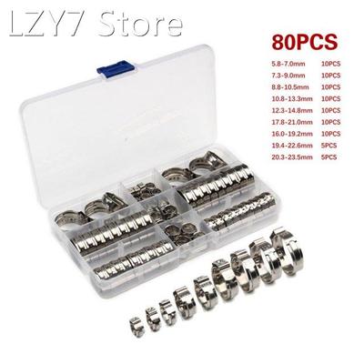 80pcs 5.8-23.5mm Stainless Steel 1-Ear Stepless Clamp Worm D