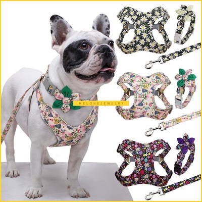 3pcs Dog Collar Harness Leash Set Nylon Dogs Vest Harnesses