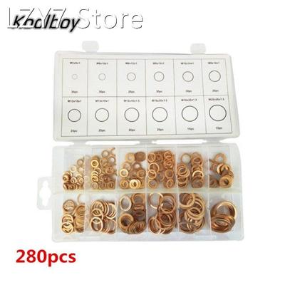280pcs 12 Sizes Copper Washer Gasket Set Flat Ring Seal Kit