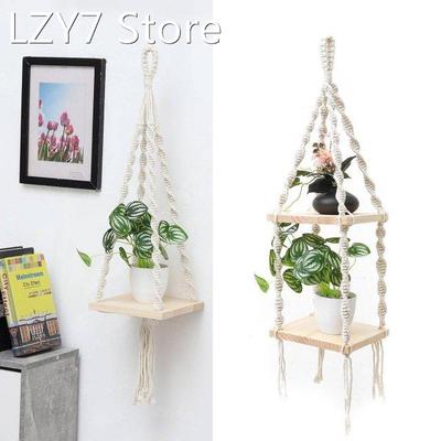 Bohemian Wood Swing Hanging Rope Wall Mounted Floating Shelv