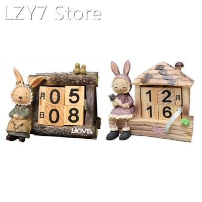 Cute Rabbit Calendar Ornaments Wooden House Date Desktop Orn