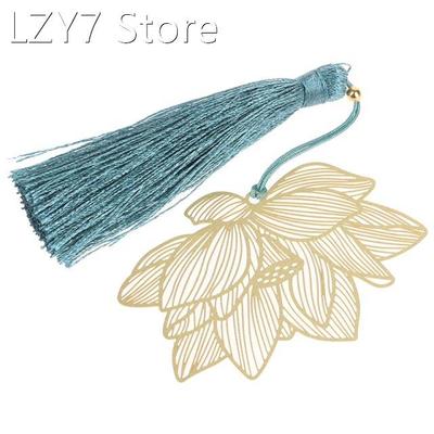 Vintage Chinese Gold Metal Hollow Lotus Leaf Tassel Bookmark