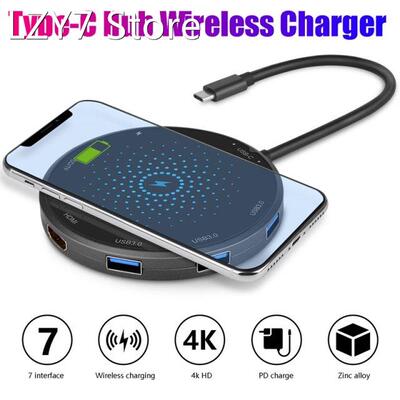 USB C Hub Wireless Charger Type-C Docking Station PD+USB3.0+