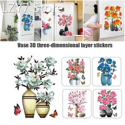 DIY Plant Vase 3D Stereo Stickers Self-Adhesive Wall Refrige