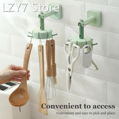 360 Rotatable 6-jaw Wall Hooks Organizer Weighing Hook Punch