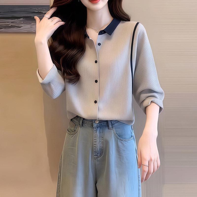 条纹衬衫女2026春夏季新款七分袖衬衣设计感小众法式气质宽松上衣