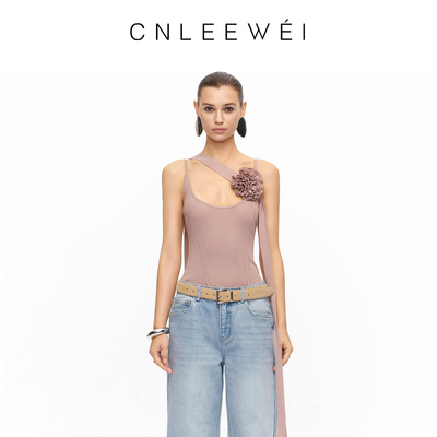 CNLEEWEI【谭维维同款】早春新款立体花飘带搬针亮丝毛织背心