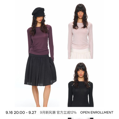 OPEN ENROLLMENT Rue Sleeve 莱赛尔羊毛纽扣修身打底衫 紫/粉/黑