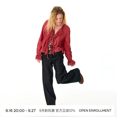 OPEN ENROLLMENT Bohemia Lace Shirt 棉质花边圆领衬衫 红/白/黑