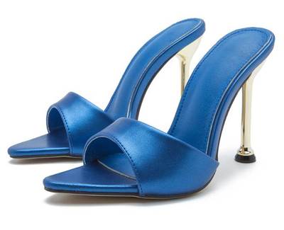 Lazada Women Sandals欧美金属头高跟鞋尖头露趾细跟凉拖鞋女