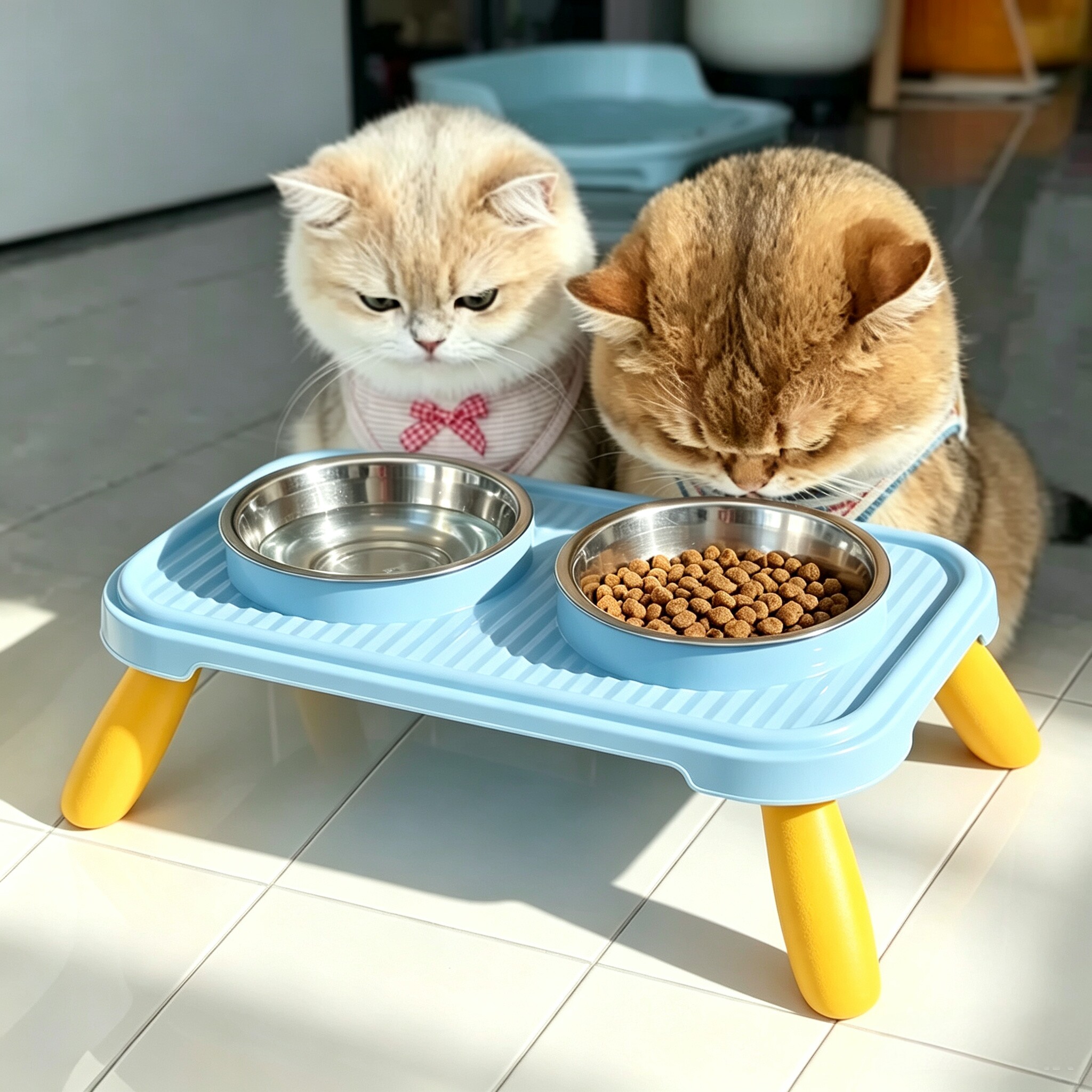 猫狗双碗增高食架护颈防蚂蚁不锈钢碗宠物小桌板喂食碗防打翻食盆