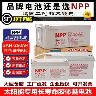 耐普蓄电池NPG12-100/12V100AH光伏储能200安太阳能UPS胶体蓄电瓶