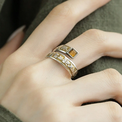 925银平安吉祥水晶六字真言戒指