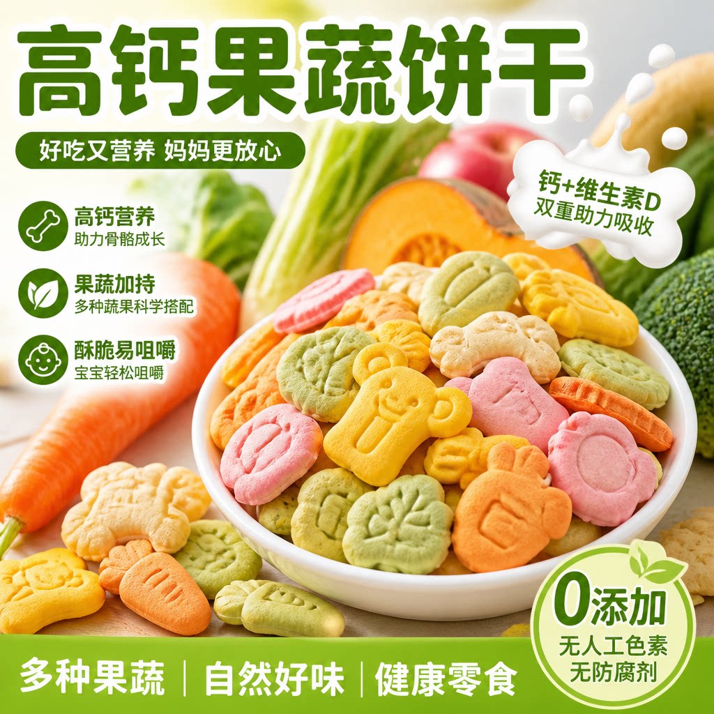 营养高钙蔬菜动物儿童饼干零食无加蔗糖小孩孕妇健康不上火食品