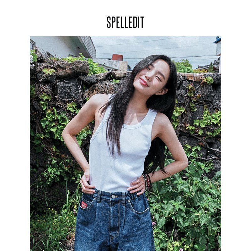 SPELLEDIT夏季新品U领螺纹吊带韩版休闲简约背心上衣女
