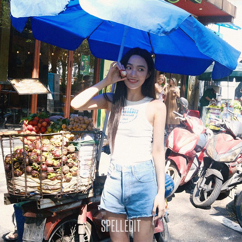 SPELLEDIT新品浅牛仔短裤韩版简约修身显瘦休闲裤子女