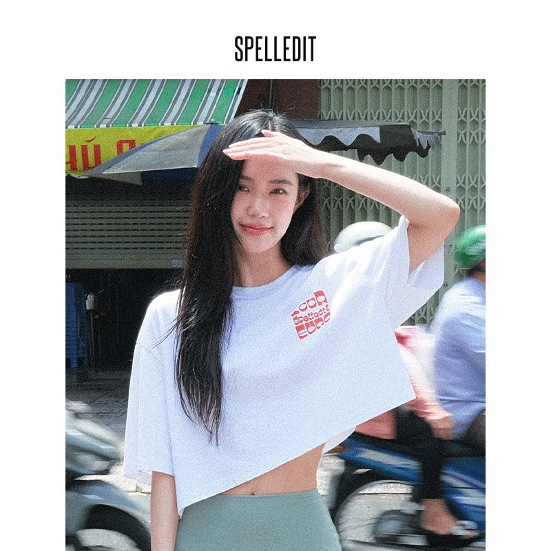 SPELLEDIT夏款TOUR短款T恤宽松字母印花气质短袖女
