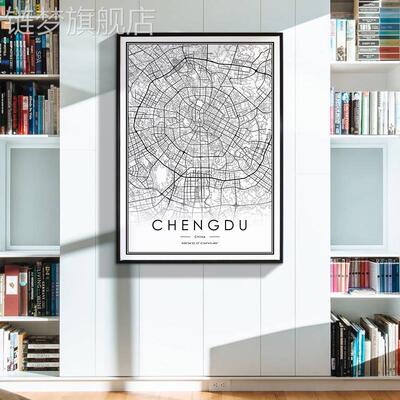 网红定制黑白城术地图装饰市客艺现代简约画艺术厅玄关挂画