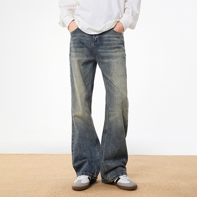 美式复古水洗做旧微喇叭牛仔裤