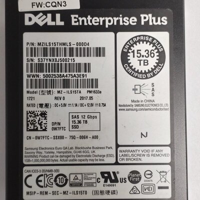 15.36T SAS12G 0W7FTC PM1633A MZILS15THMLS-000D4健康度低议价